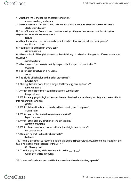 PSYCH 101 Study Guide - Fall 2015, Final - Standard Deviation, Retina ... PSYCH 101 Study Guide - Fall 2015, Final - Standard Deviation, Retina ...